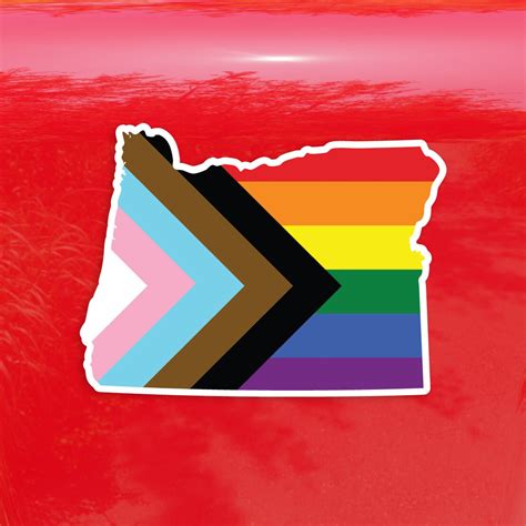 Oregon State Shape Progress Pride Flag Lgbtq Poc Transgender Flag Vibrant Color Vinyl Decal