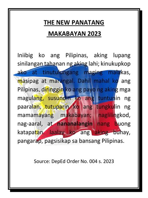 The New Panatang Makabayan 2023 Pdf