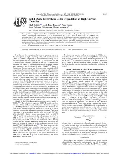 Pdf Solid Oxide Electrolysis Cells Degradation At High Current