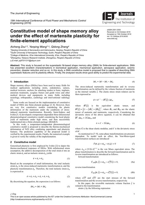 Pdf Constitutive Model Of Shape Memory Alloy Under The Effect Of