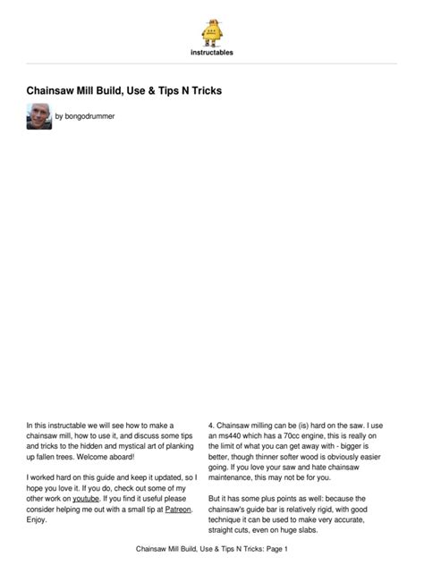 chainsaw mill build use tips n tricks pdf screw drill