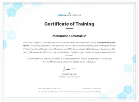 Mohammed Shuhail On Linkedin Python Programming Internshala