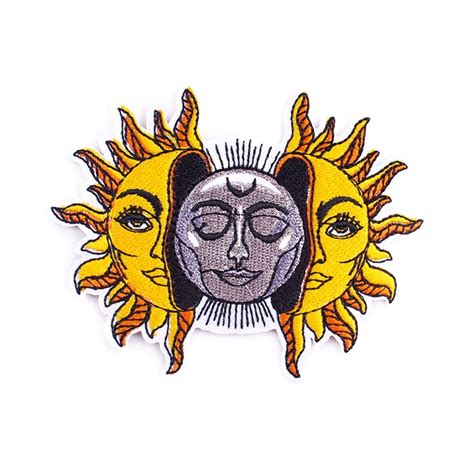 2 Peças Sol E Lua Patch Bordado Estilo Hippie Aplique Termo