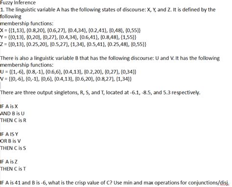 Solved Fuzzy InferenceThe Linguistic Variable A Has The Chegg Com