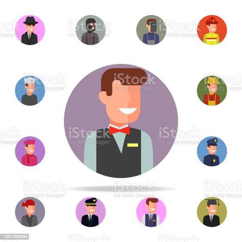웨이터 아이콘의 색된 아바타입니다 웹 및 모바일에 대 한 보편적인 아바타 아이콘 설정 개념에 대한 스톡 벡터 아트 및 기타 이미지 개념 경영자 경찰관 Istock