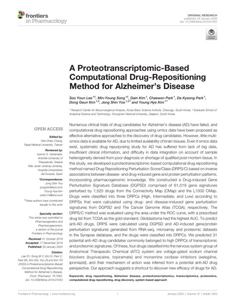 Pdf A Proteotranscriptomic Based Computational Drug Repositioning Method For Alzheimers Disease