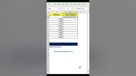 Excel Trick Indian Rupee In Excel Shorts Excel Youtubeshorts