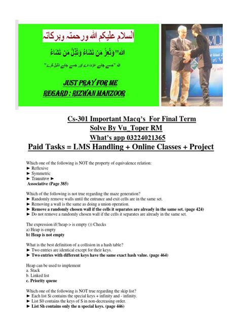 cs 301 f t mcqs solve by vu toper pdf