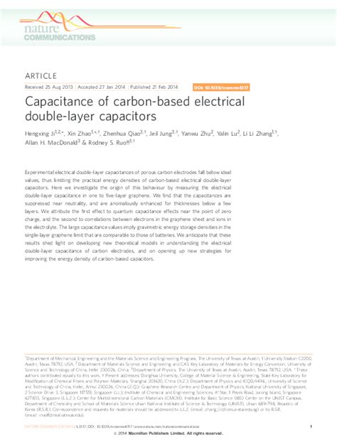 Pdf Capacitance Of Carbon Based Electrical Double Layer Capacitors