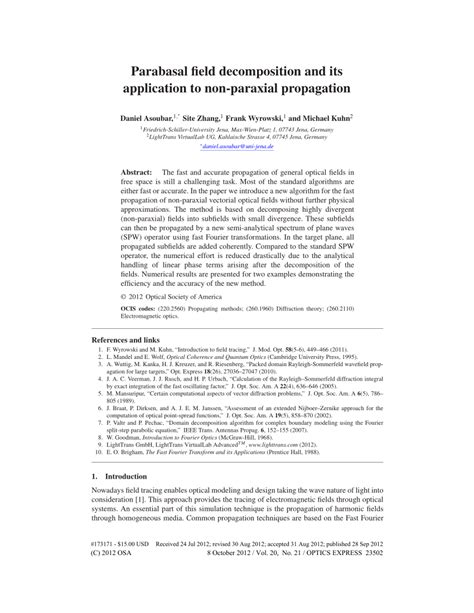 Pdf Parabasal Field Decomposition And Its Application To Non Paraxial