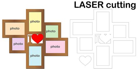레이저 절단에 대 한 사진 프레임입니다 사진 프레임 콜라주 나무와 금속에 대 한 템플릿 레이저 절단 기계입니다 성 발렌타인의 날