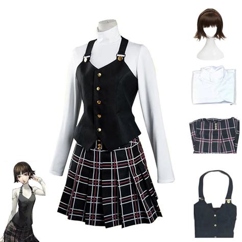 Anime Persona Makoto Niijima Cosplay Costume Long Sleeve Knitted Top Printed Skirt Stockings
