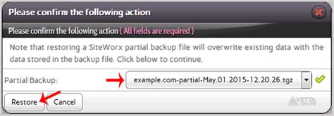 Vetta Group How To Restore Partial Backup In SiteWorx