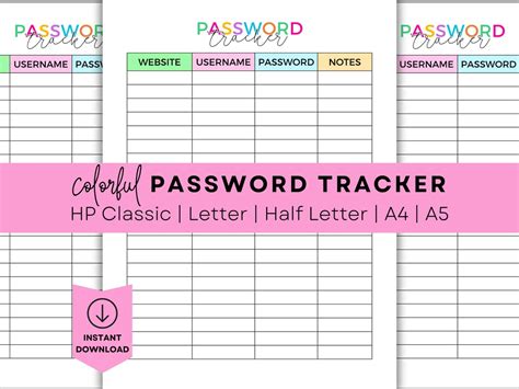 Printable Password Tracker Printable Happy Planner Insert Printable