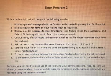 Solved Linux Program 2 Write A Bash Script That Will Carry Chegg