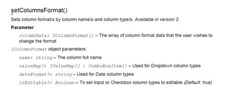 h5 script sets column format s by column name s and column type s