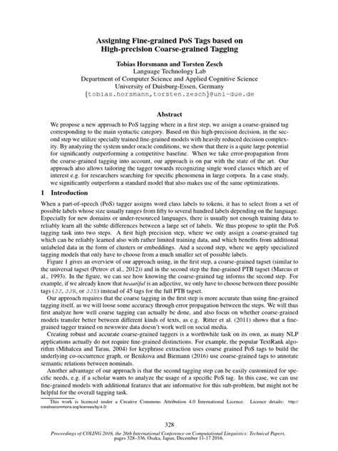 Assigning Fine Grained Pos Tags Pdf Linguistics Cognitive Science