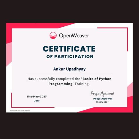 Completed The Certificate Course Of Python From Open Weaver Ankur