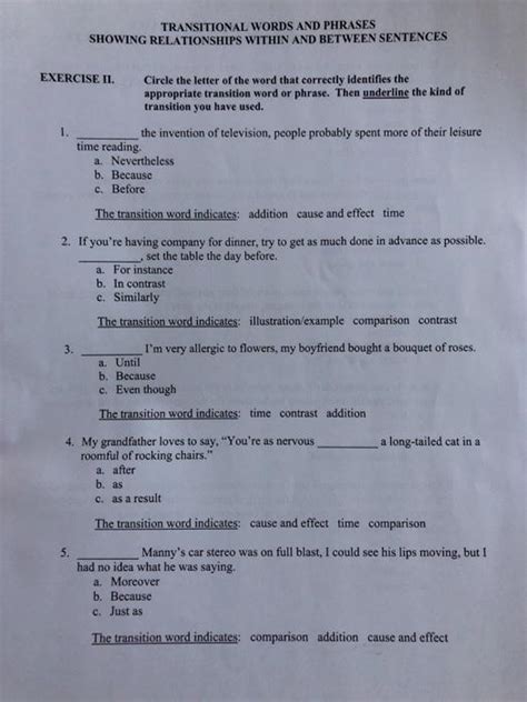 Solved Transitional Words And Phrases Showing Relationships