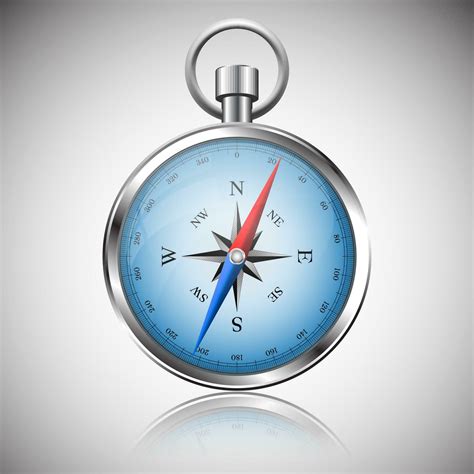Glossy Silver Compass With Windrose And Reflection Vector Illustration