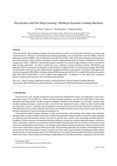 Pdf Non Iterative And Fast Deep Learning Multilayer Extreme Learning Machines