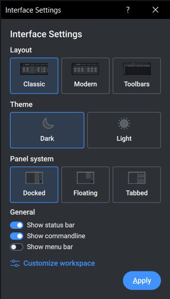 Interface Settings Dialog Is New Bricscad V23