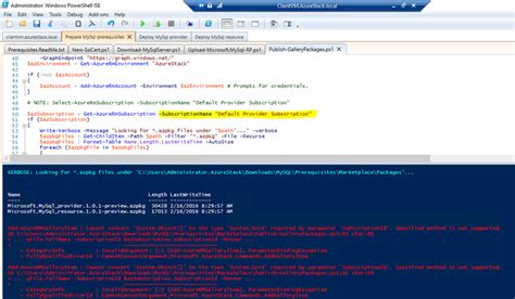 Microsoft Azure Stack TP MySQL RP Deployment Publish GalleryPackages