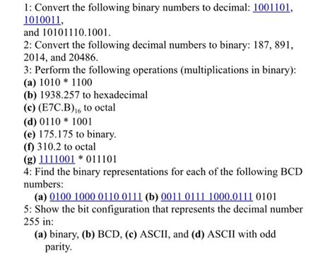 solved 1 convert the following binary numbers to decimal