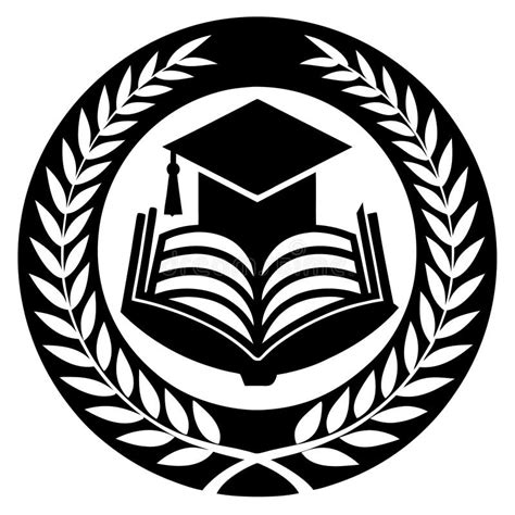 Emblem Of Education Featuring Graduation Cap Open Book And Laurel Wreath Illustration In Black