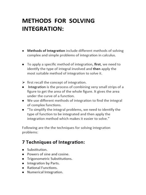 Methods For Solving Integration Pdf Integral Function Mathematics