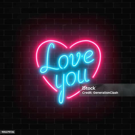 해피 발렌타인 네온 축제 빛나는 어두운 벽돌 벽 바탕에 서명 심장 모양에 Yexy 사랑 해요 2월에 대한 스톡 벡터 아트 및 기타 이미지 Istock