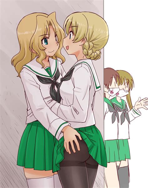 Safebooru 4girls Alternate Costume Ass Ass Grab Bangs Black Legwear Black Neckwear Blonde Hair