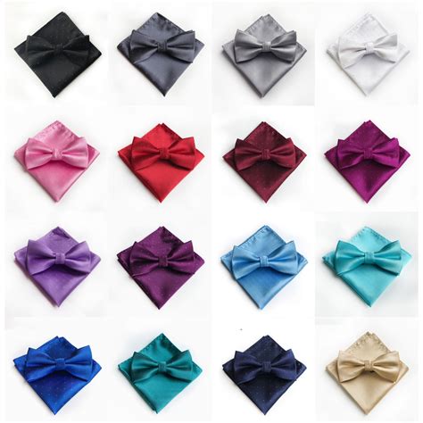 Efan Luxury Mens Multiple Solid Color Pocket Square Bows Tie Set