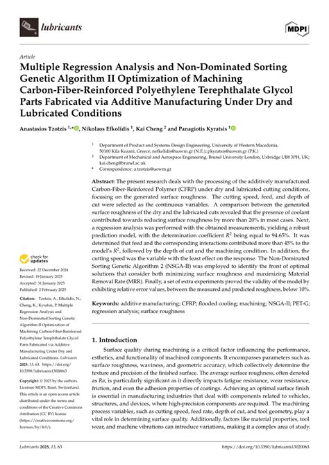 Pdf Multiple Regression Analysis And Non Dominated Sorting Genetic