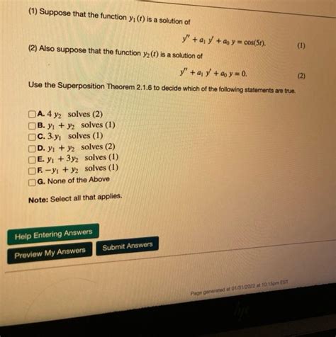 Suppose That The Function Y T Is A Solution Of Y Chegg Com