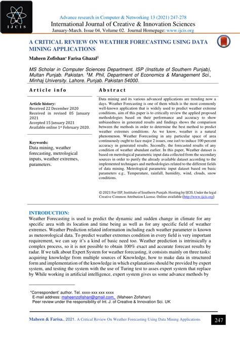 pdf a critical review on weather forecasting using data mining