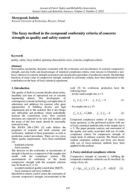 Pdf The Fuzzy Method In The Compound Conformity Criteria Of Concrete Strength As Quality And