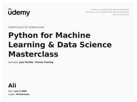 completed python for machine learning and data science masterclass