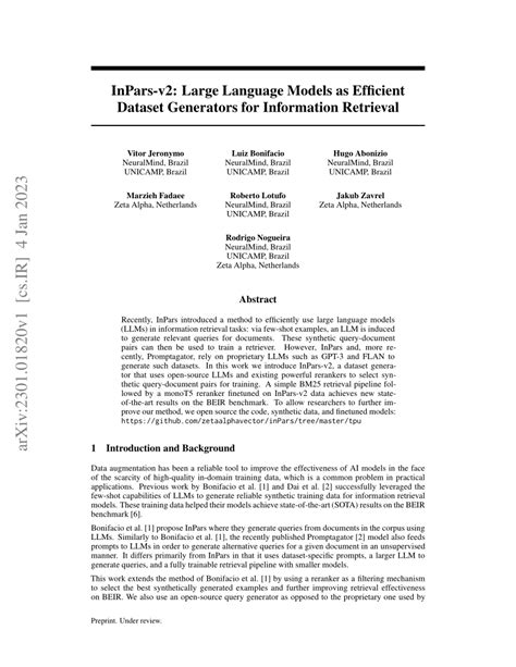 PDF InPars V Large Language Models As Efficient Dataset Generators For Information Retrieval