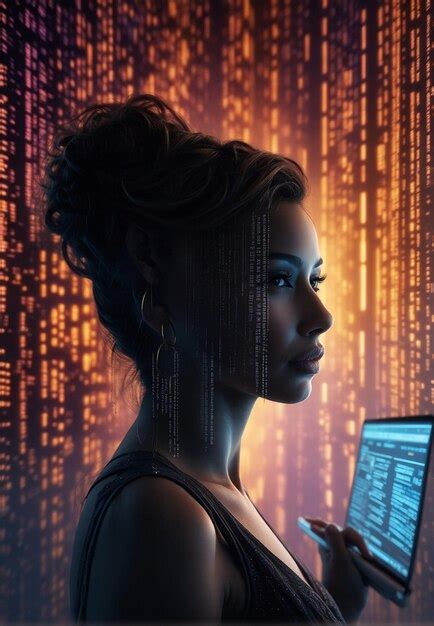 Premium Photo Binary Code On The Background Female Silhouette In Dark Colors