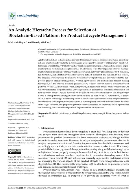 Pdf An Analytic Hierarchy Process For Selection Of Blockchain Based Platform For Product