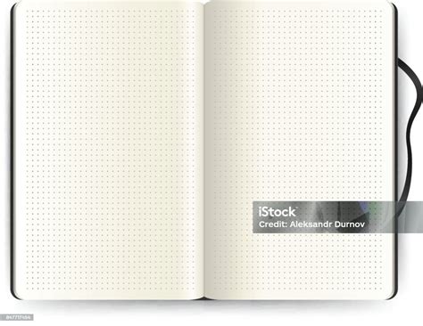 점 그리드 페이지와 현실적인 열린된 노트북입니다 빈 메모장 이랑 흰색 배경에 고립입니다 스케치 및 징후 프레 젠 테이 션에 대 한 적용 가능 합니다 벡터 Eps 10