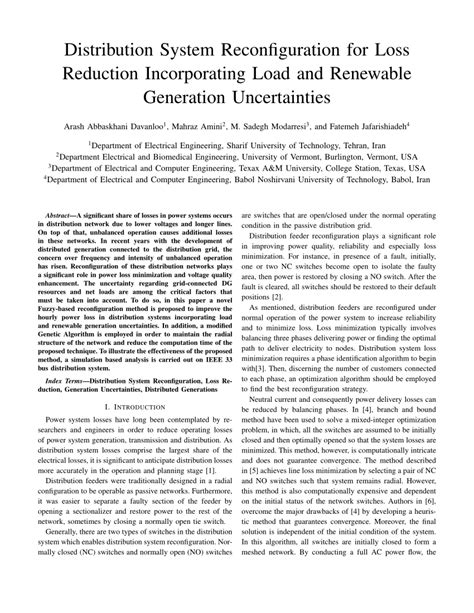 Pdf Distribution System Reconfiguration For Loss Reduction Incorporating Load And Renewable