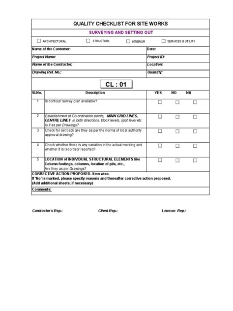 Surveying And Setting Out Checklist Pdf