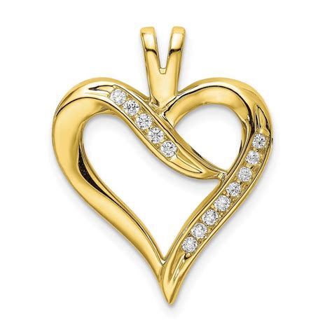 10k Yellow Gold 012ct Round Cut Diamond Heart Pendant I3 Clarity