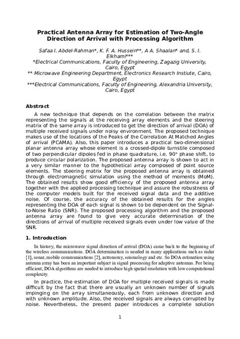 Doc Practical Antenna Array For Estimation Of Two Angle Direction Of