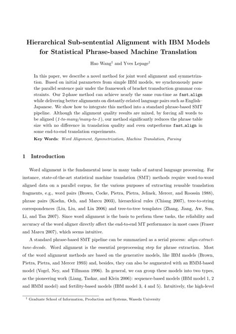Pdf Hierarchical Sub Sentential Alignment With Ibm Models For Statistical Phrase Based Machine