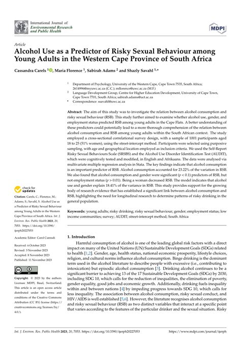 Pdf Alcohol Use As A Predictor Of Risky Sexual Behaviour Among Young
