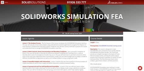 SOLIDWORKS D CAD Simulation FEA Training Agenda