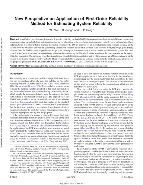 Pdf New Perspective On Application Of First Order Reliability Method